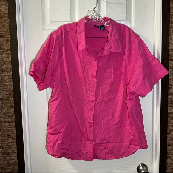 Basic Editions | Tops | Basic Editions Hot Pink Short Sleeve Button Up ...
